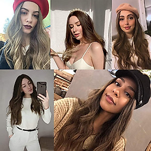 Haoland Long Ombre Brown Wavy Wig for Women 26 Inch Middle Part Curly Women's Charming Synthetic Wig with Natural Wavy Brown Heat Resistant Hair for Wedding Daily Party Use