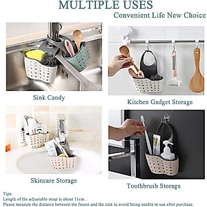 JAKENHAM 2Pack Sink Hanging Sponge Holder,Sink Caddy Sponge Holder Soap Holder,Hanging Ajustable Strap Faucet Caddy with Drain Holes for Drying,Beige