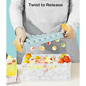 DclobTop Stackable Round Ice Cube Tray Set with Lid & Bin – Create 99PCS Round Ice Balls, Ice Trays for Freezer is Easy to Release & Sturdy– Small Pellet Ice Maker for Drinks, Coffee and Cocktails