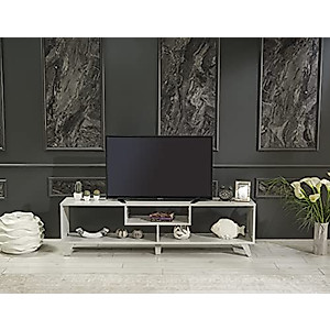 HT Design Parma Mid Century Modern Tv Stand Open Shelving Entertainment Centre 67 inch Tv Unit, Grey