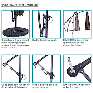 Sunnydaze 10-Foot Offset Cantilever Brown Solar Patio Umbrella with Outdoor LED Lights Crank and Cross Base and Set of 4 Black Heavy-Duty Cantilever Offset Patio Umbrella Base Plates Bundle