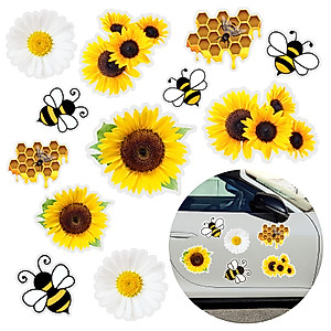 Hoteam 12 Pieces Car Magnets Sunflower Magnet Bee Honeycomb Daisy Flower Bee Magnets Cute Reflective Waterproof Honeybee Magnetic Stickers for Refrigerator Vehicles Whiteboard Locker Fridge Decor