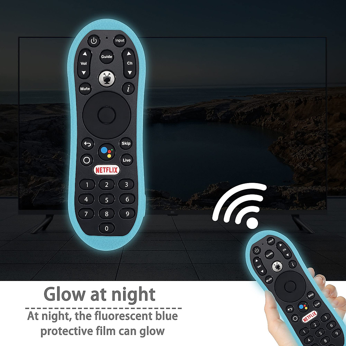 TiVo Stream 4K Remote Case - Silicone, Shockproof, Washable, Glow in Dark Blue