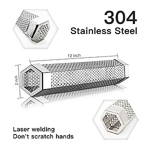 Pellet Smoker Tube, 12" Stainless Steel BBQ Wood Pellet Tube Smoker for Cold Or Hot Smoking, 5 Hours of Billowing Smoke Generator for Electric Gas Charcoal Grill or Smokers,Bonus Brush