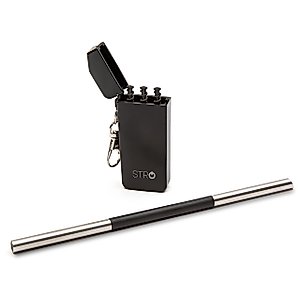 STRO Portable Reusable Metal Straw with Travel Case & Built-in Cleaning Brush, Stainless Steel Straws Drinking Straw for 20 and 30 oz Tumblers, Cans, Bottles, Cups