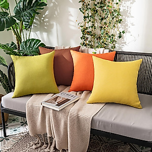 MIULEE Fall Pack of 2 Decorative Outdoor Solid Waterproof Throw Pillow Covers Polyester Linen Garden Farmhouse Cushion Cases for Patio Tent Balcony Couch Sofa 12x20 inch Bright Orange