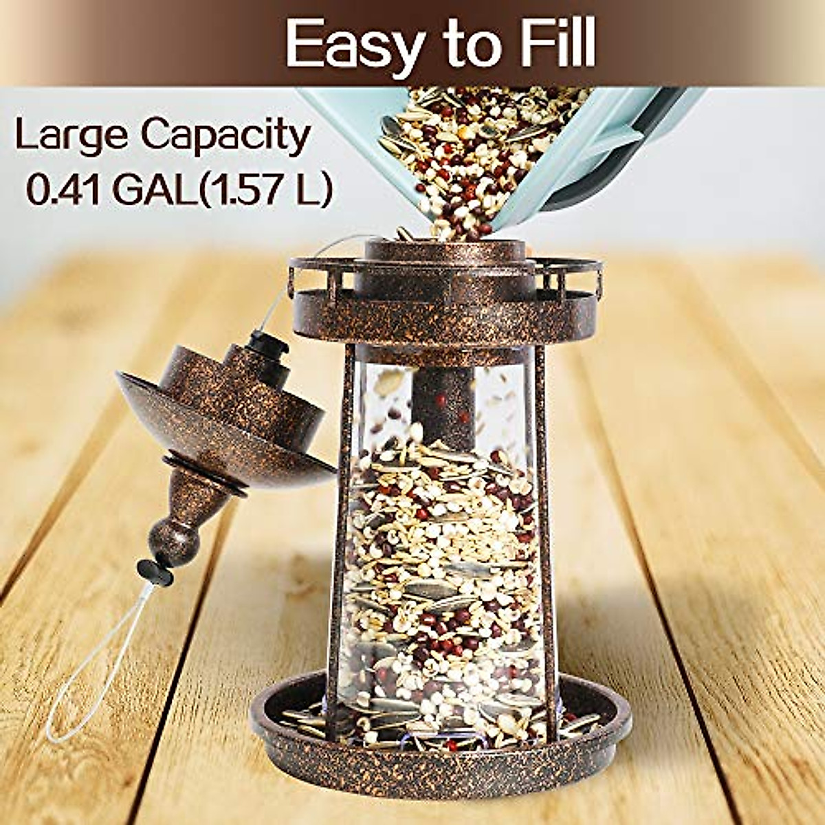 Solution4Patio Expert in Garden Creation #G-B133A00-US 2 Pack Cord Lock Bird Feeder, Squirrel-Proof, Lighthouse Shaped, Easy to Clean & Refill, Panorama, Large Capacity, Thick Plastic, Garden Yard