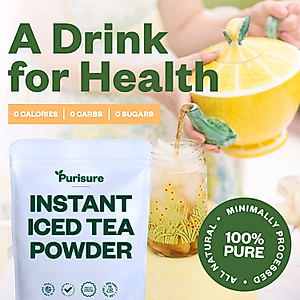 Purisure Unsweetened Iced Tea Powder, Instant Black Tea Powder, Real Black Tea Leaves, Powdered Iced Tea Unsweetened with Zero-Calories, Sugarless Instant Tea Powder, 4 oz, 192 Serving Pack