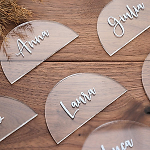 UNIQOOO 20 Pcs Clear Semicircle Acrylic Place Cards, 3.5x2 inches DIY Blank Half Circle Acrylic Sign, 1/8 inch Thick Perfect for Wedding Table Decor, Birthday, Centerpiece, Decoration, Party, Event