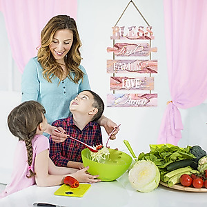 Jacriah Farmhouse Kitchen Signs Wall Decor, Bless the Food Before Us Sign, Pink Gold Kitchen Decor and Accessories Modern, Rustic Dining Room Wall Plaques, Large Country Decor, Inspirational Wall Art