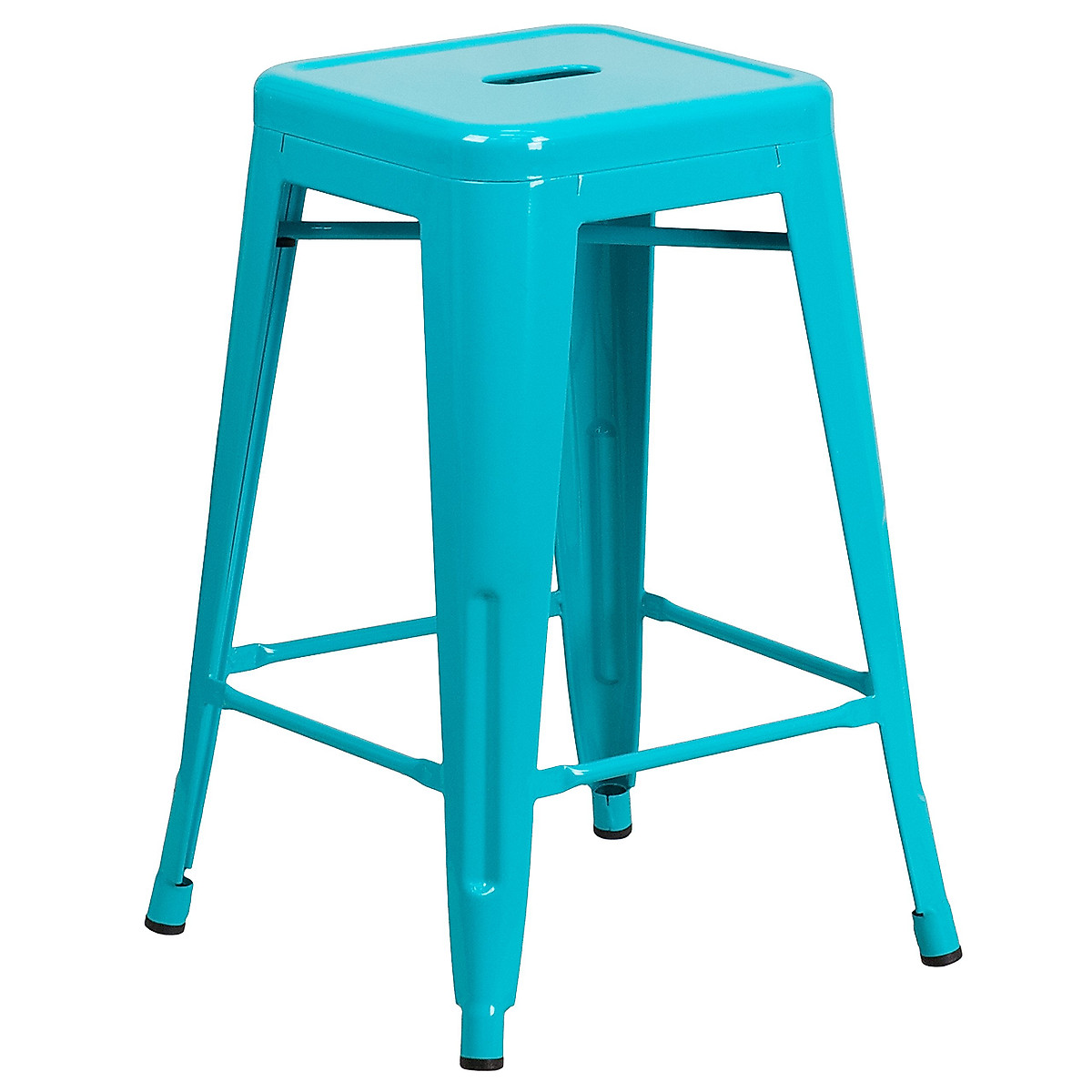EMMA + OLIVER Commercial Grade 24" H Backless Teal-Blue Indoor-Outdoor Counter Height Stool