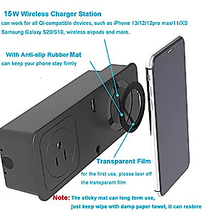 Desk Clamp Power Strip USB C, Desk Mount Power Strip with AC Outlet/2 USB Ports/15W Wireless Charger Station, Desktop Surge Protector PD 20W USB C Fast Charging, Fit 2.16" Tabletop Edge