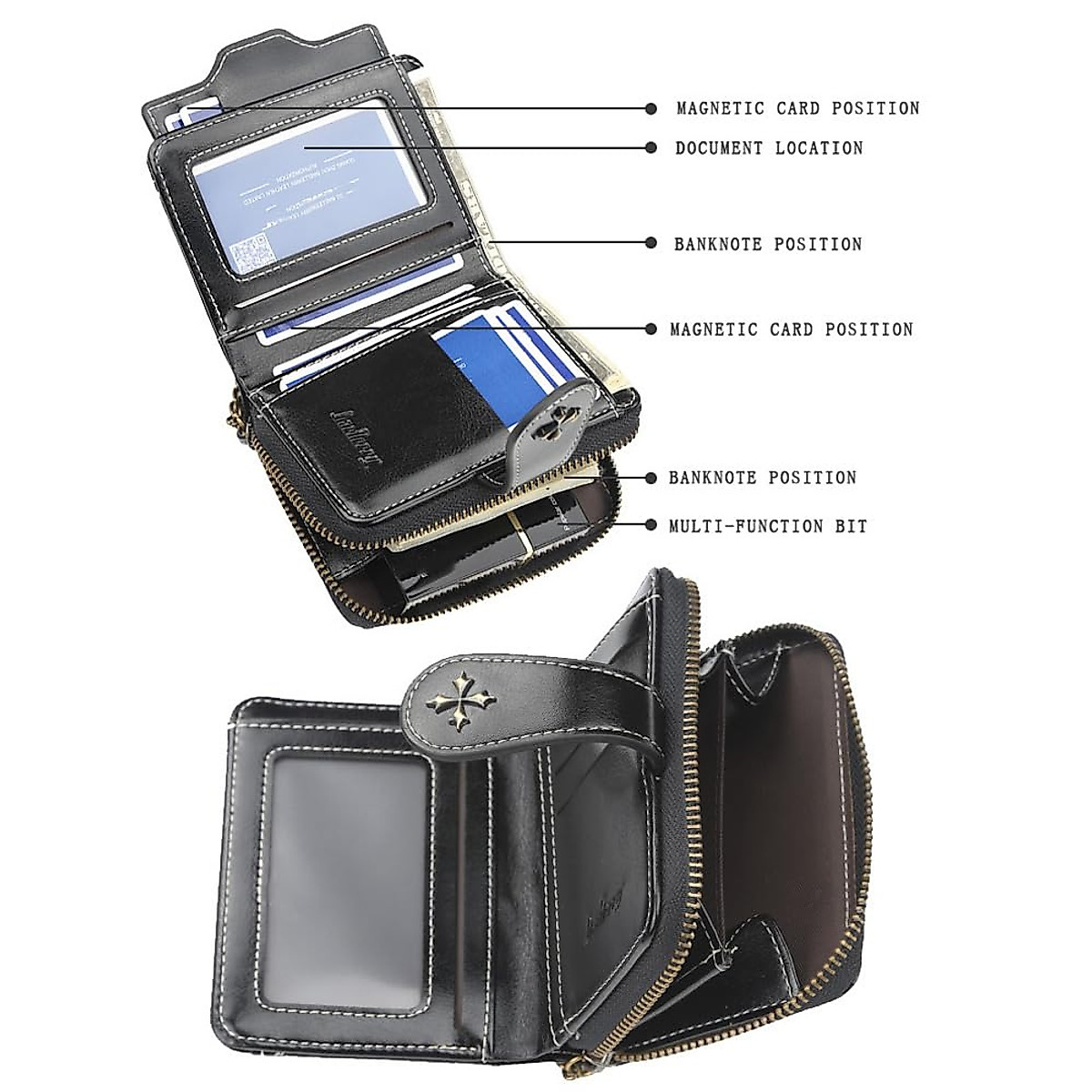 GGOOB Small Wallet for Women Zip Bifold Vintage Wallet Goth Purse Mini Leather Cash Wallets with Zipper Coin Pocket (Black,Small)