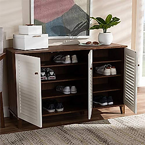 Baxton Studio Coolidge Modern and Contemporary Walnut Finished 8-Shelf Wood Shoe Storage Cabinet