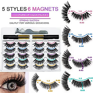 Royaomis 10 Pairs Cat-Eye Magnetic Lashes With Eyeliner Natural Looking, 3D Magnetic Eyelashes Natural Look With Eyeliner, Fake Eyelashes Magnetic, Eye Lashes Pack Natural Magnetic Eyelashes