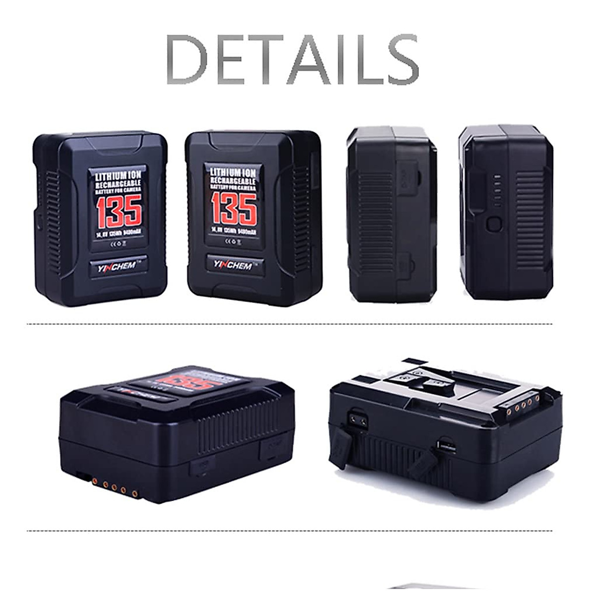 YINCHEM 135Wh V Mount Camcorder Battery with Charger,14.8V 9400mAh Mini Portable Lithium-ion V Lock Battery Equipped with D-tap and USB Port for Camera/DSLR/Smartphone/Tablet