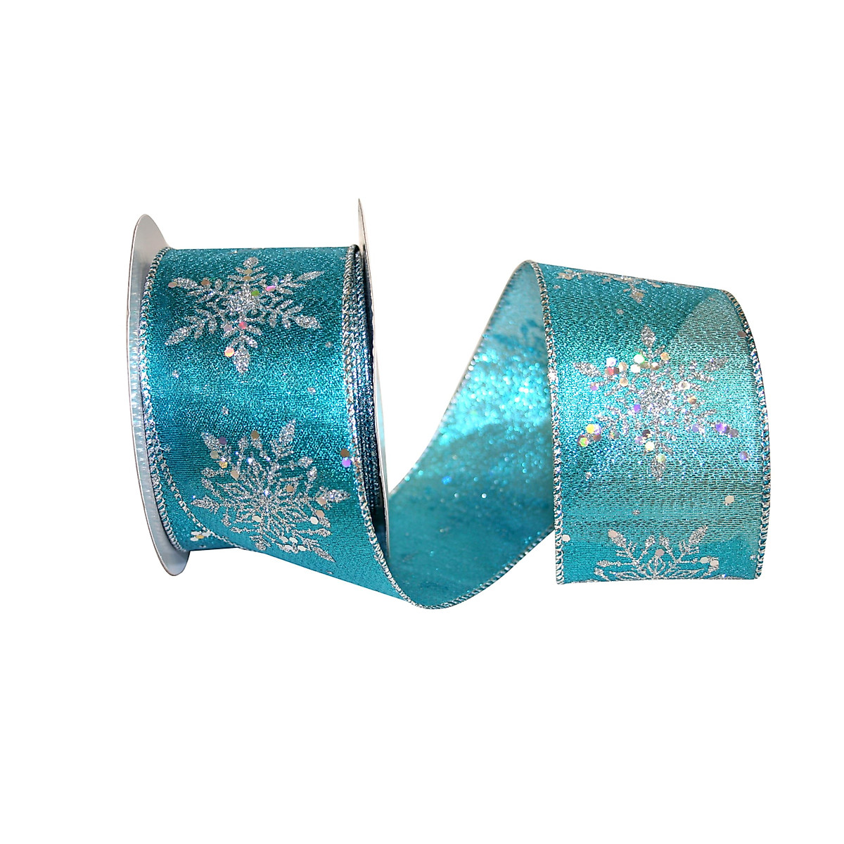 Reliant Ribbon 92440W-913-40H Glitter Snowflakes Glimmer Wired Edge Ribbon, 2-1/2 Inch X 20 Yards, Turquoise