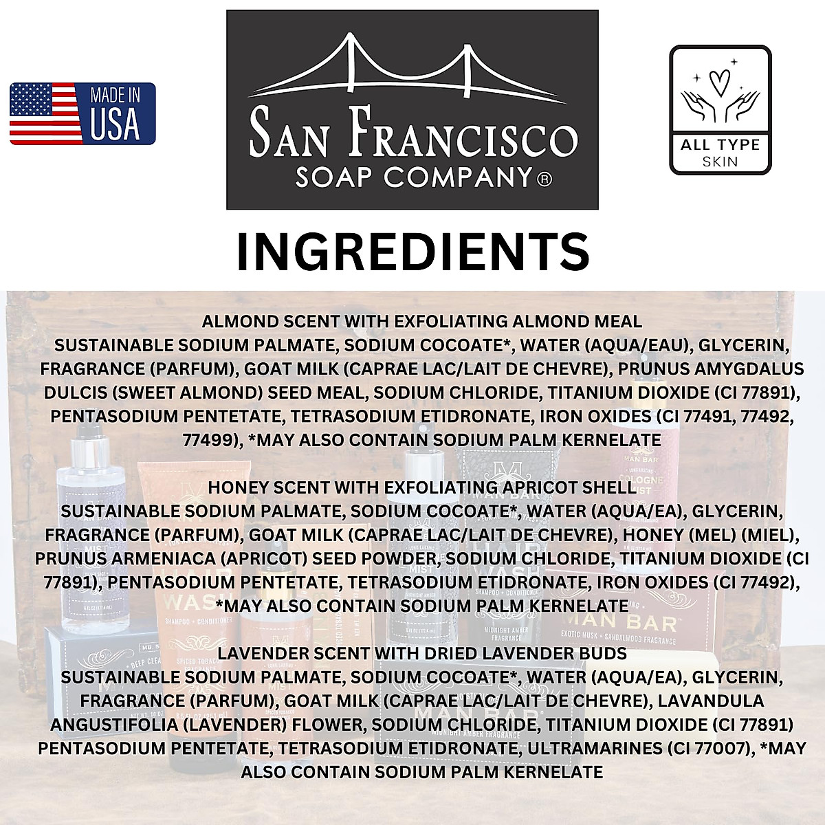 San Francisco Soap Company Simply Be Well Three Little Goats Goat Milk Soap Gift Set of 3 (Set I) | Almond, Honey Apricot, & Lavender |