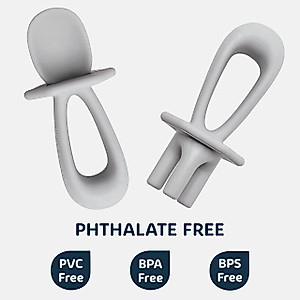 Tiny Twinkle Silicone Training Utensils - Baby Spoons and Baby Forks For Self-Feeding Training - Silicone Baby Led Weaning Utensils For Toddlers And Babies 6-24 Months - Baby Feeding Supplies (Gray)