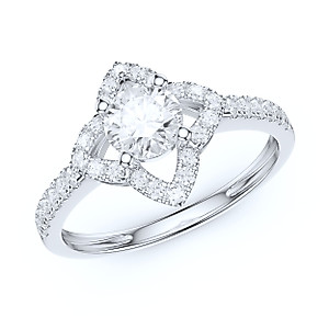 PRSTANI 14k White Gold Smooth Four-Point Star Halo 0.5ct Main Simulated Diamond Engagement Ring Promise Ring (9)