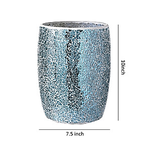 Bathroom Wastebasket - Glass Mosaic Decorative Trash Can Dia 7.5" H 10" (Navy Blue)