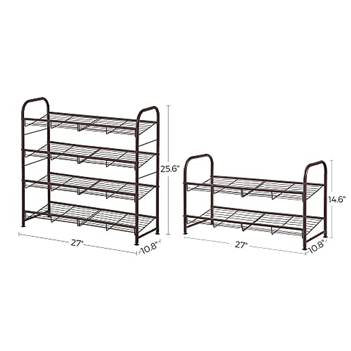SONGMICS 4-Tier Shoe Rack and 2-Tier Shoe Rack Bundle, Stackable Shoe Rack, Tilting Adjustable Shoe Organizer, for High Heels, Trainers, Entryway, Closets, Bronze ULMR067A01 and ULMR065A01