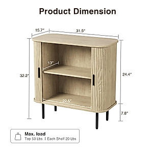 31''W Natural Buffet Sideboard Cabinet with Storage, Fluted Storage Cabinet Black with Curvy Edge; Sliding Door, Freestanding Accent Cabinet, Credenza, Console Table for Living Room, Kitchen, Hallway