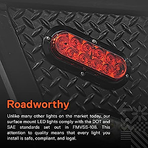 TRUE MODS 2pc 6 inch Red Oval LED Trailer Tail Light Kit [DOT FMVSS 108] [SAE S2T2I6] [Surface-Mount] [IP67 Waterproof] [Stop Turn Tail] Trailer Brake Lights for Boat Trailer RV Trucks
