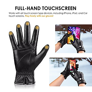 MAGILINK Genuine Sheepskin Leather Gloves for Men, Winter Warm Touchscreen Gloves Thinsulate Lined, Driving Motorcycle Gloves(Black-L)