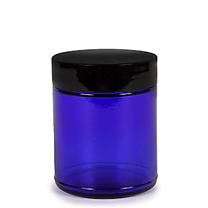 Vivaplex, Cobalt Blue, 8 ounce, Round Glass Jars, with Black Lids - 8 pack
