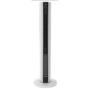Lasko 1500 Watt 4 Speed Quiet Bladeless Multi Function Remote Control Comfort Control Tower Fan and Space Heater with 3 Heat Settings, White