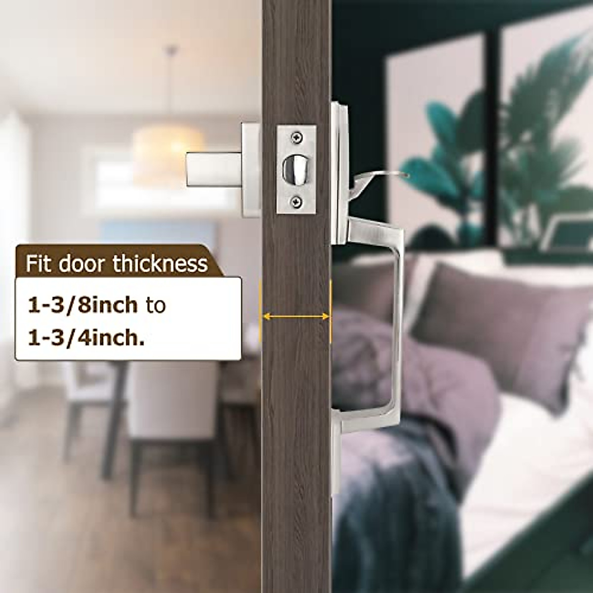 Azdele Front Door Handle Set, Entry Door Handle Set with Door Lever Reversible for Right and Left Handed Doors, Single Cylinder Exterior Door Handleset with Lower Half Lever, Satin Nickel