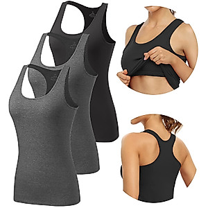 Vislivin Womens Tank Tops with Shelf Bra Racerback Tank Top Stretch Undershirts 3 Packs Bl/Dark Gray/Dark Gray S