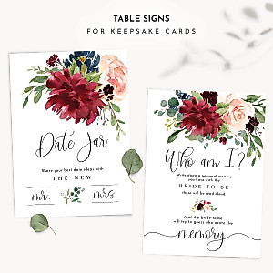 Printperie Burgundy Floral Bridal Shower Games - Set of 5 Activities for 50 Guests - for Marsala Bridal Decorations Theme