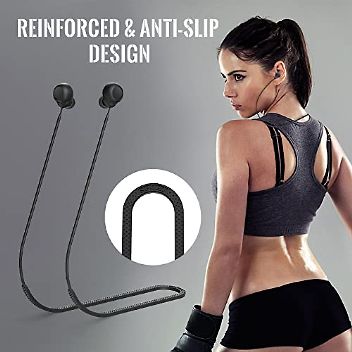 AIBEAMER Straps for So ny WF-C500, Anti-Lost Strap Silicone Necklace Lanyard Compatible with So ny WF C500 Accessories Sports Running Holder Connector Cord (Black)