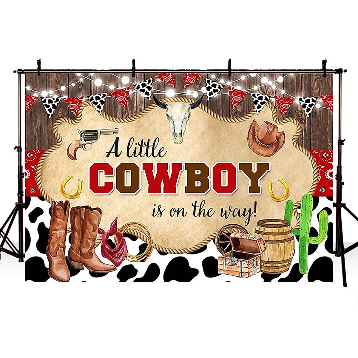 AIBIIN 7x5ft Cowboy Baby Shower Backdrop for Boys Wild West Oh Baby Photography Background Western Rodeo Cow Country Baby Shower Party Decorations Banner Photoshoot Props