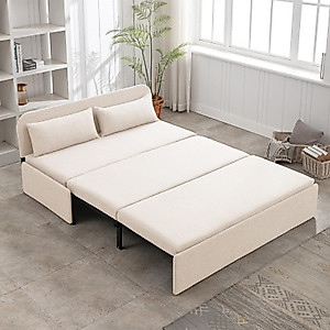 ijuicy Pull Out Sofa Bed, Linen Modern Sofa with Pull Out Bed, Pull Out Sleeper Sofa, 2-in-1 Couch Bed with Pillows &Mattress, Queen Size Sofa Bed for Living Room/Apartment (Beige, Queen)