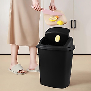 Fiazony 6 Gallon Plastic Kitchen Garbage Can Swing Top, Black Plastic Waste Bin with Swing Lid, 4 Pack
