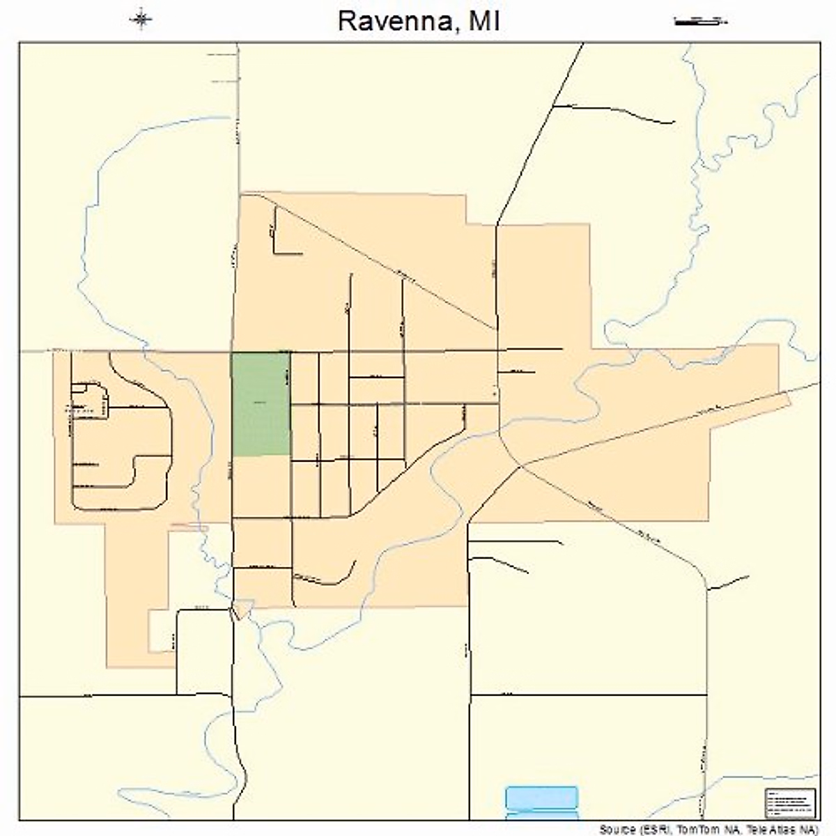 Large Street & Road Map of Ravenna, Michigan MI - Printed poster size wall atlas of your home town
