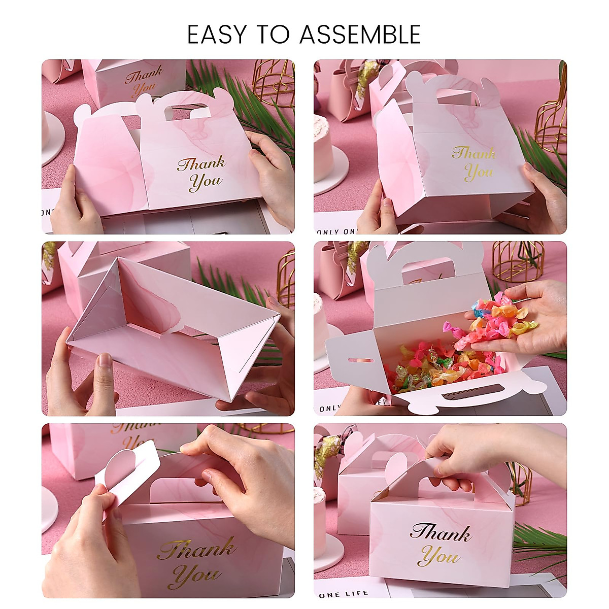 VGOODALL 16PCS Party Favor Boxes, Mini Pink Gable Boxes Marbleized Gift Boxes Thank You Gift Boxes Treat Boxes for Birthday Wedding Party Bridal Shower, 6×3.5×3.4 Inch