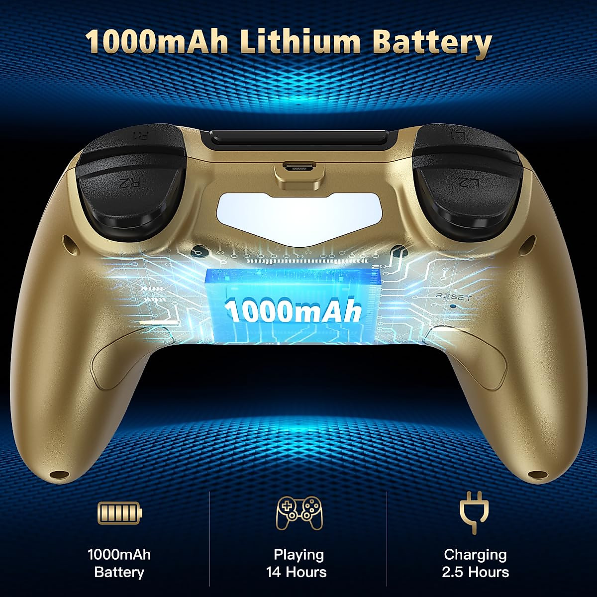 FASIGO Wireless PS4 Controller, Compatible with PS4/Slim/Pro Consoles and PC, Gold+Black