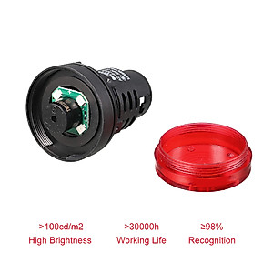 uxcell Red Indicator Light with Buzzer AC/DC 24V, 28mm Panel Mount Flashing Alarm, for Electrical Control Panel, HVAC, DIY Projects