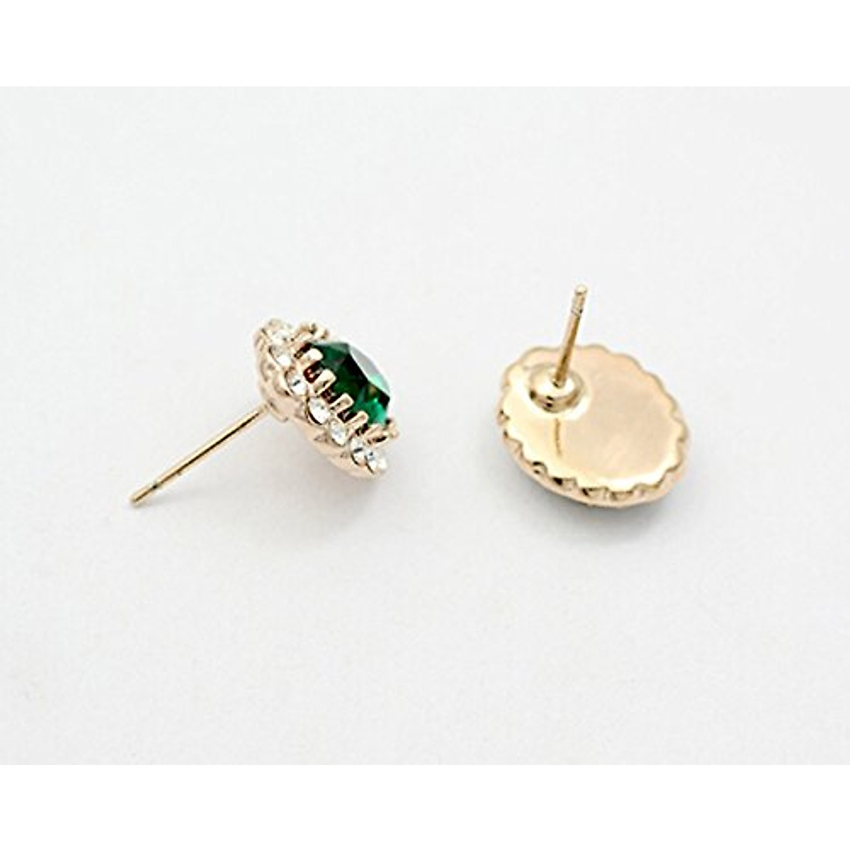 Gold Plated Oval Shaped Emerald Green Swarovski Elements Crystal with Cubic Zirconia Stud Earrings Fashion Jewelry for Women