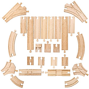 Bigjigs Rail Low Level Train Track Expansion Pack - 25pc Wooden Train Track for Train Sets , Quality Bigjigs Train Accessories , Compatible with most major Wooden Railway Brands