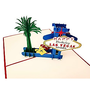 iGifts And Cards Unique Happy Birthday Red Cover Las Vegas 3D Pop Up Greeting Card - Fun, Congratulations, Celebration, Feliz Cumpleaños, Best Friend, Cute, Sin City, Famous, Unique