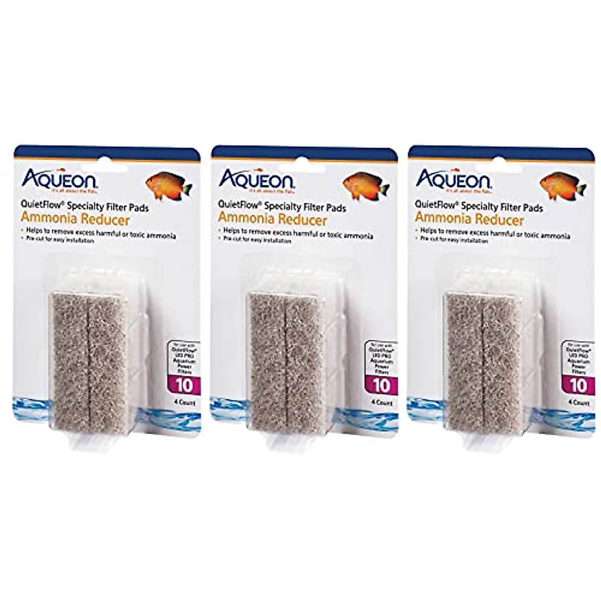Aqueon 12 Count Ammonia Reducer QuietFlow Specialty Aquarium Filter Pads, Size 10