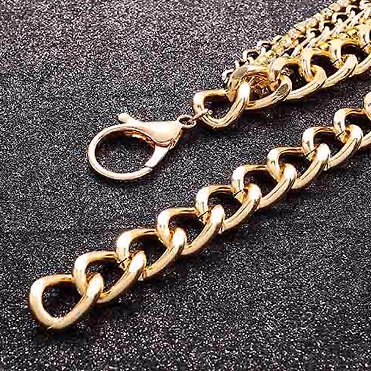 Reetan Boho Crystal Body Chains Layered Waist Chain Rave Belly Chain Party Nightclub Body Jewelry Accessories for Women and Girls (Gold)