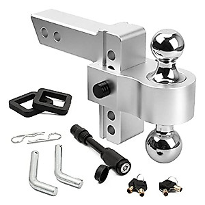 Boiarc Adjustable Trailer Hitch, 6" Drop/Rise Drop Hitch Ball Mount for 2-Inch Receiver, 2" and 2-5/16" Stainless Steel Dual Balls 12,500 LBS GTW, Aluminum Tow Hitch with Double Anti-Theft Pins Locks