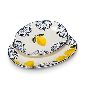 Abbott Collection Home 67-SORRENTO-030 Lemon Print Medium Oval Platter, White/Yellow