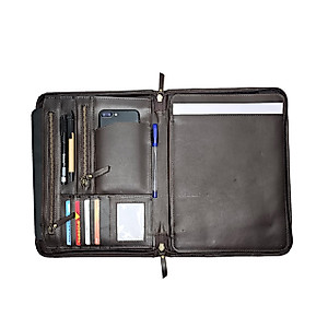 Handmade Genuine Leather Business Portfolio by Jaald | Professional Organizer Men & Women | Durable Leather Padfolio with Sleeves for documents & Notepad Compatible with Ipad pro 12.9"
